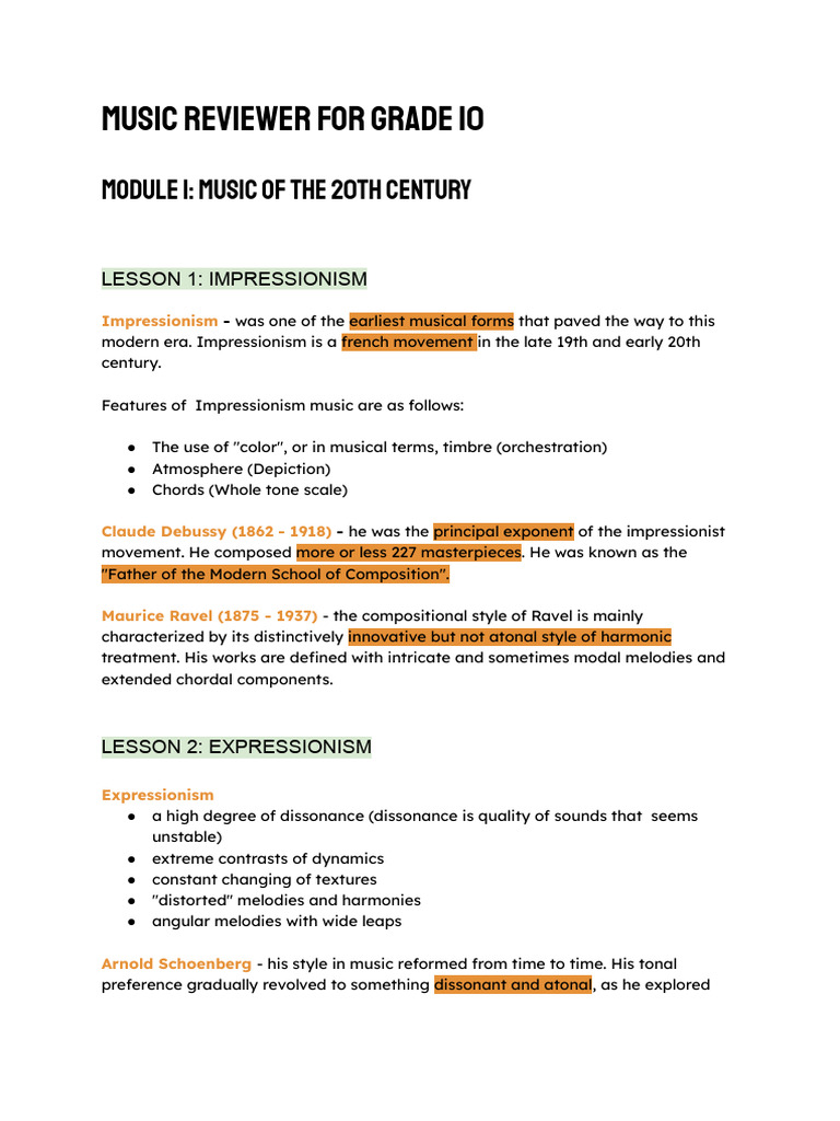 Grade 10 Mapeh Reviewer 1st Quarter