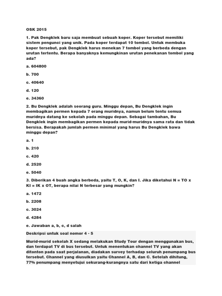 Soal OSK 2015: Kombinasi dan Algoritma | PDF