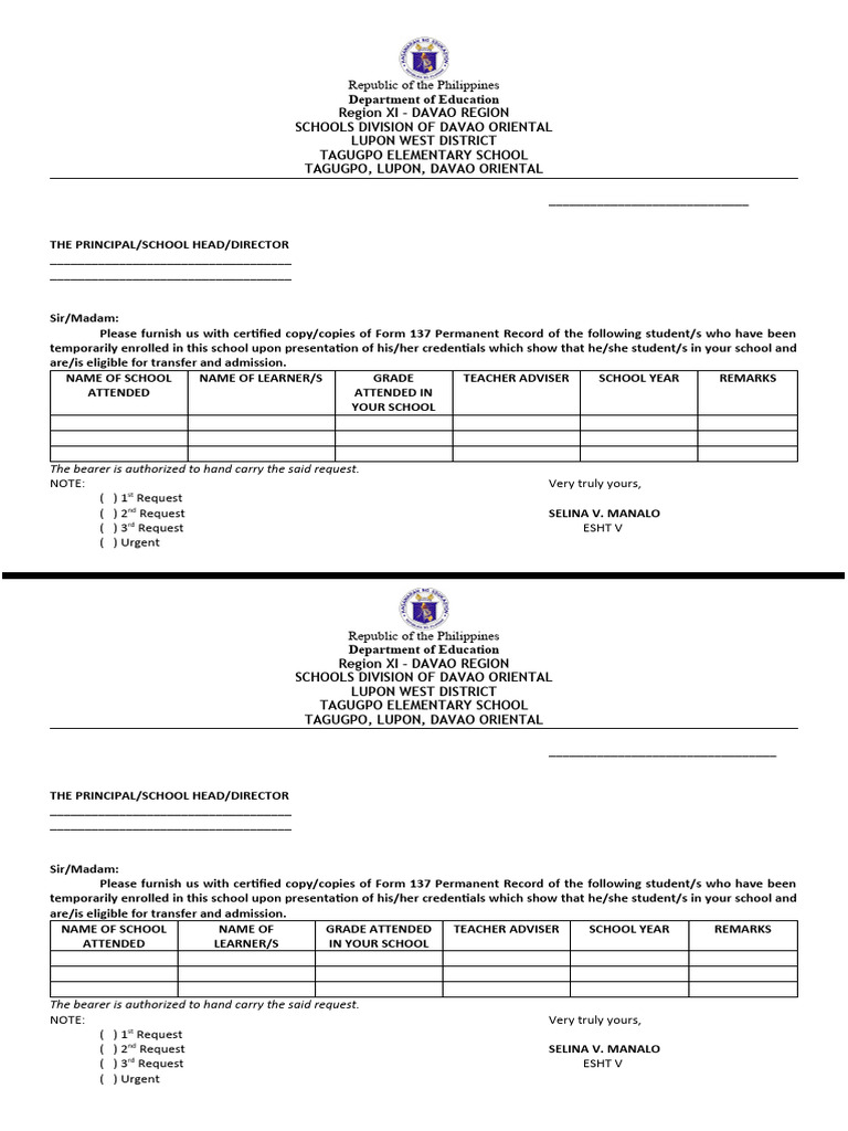 137 Request Form | PDF