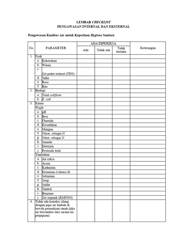 Lembar Checklist Pengawasan Internal Dan Eksternal | PDF Lembar Checklist Pengawasan Internal Dan Eksternal | PDF