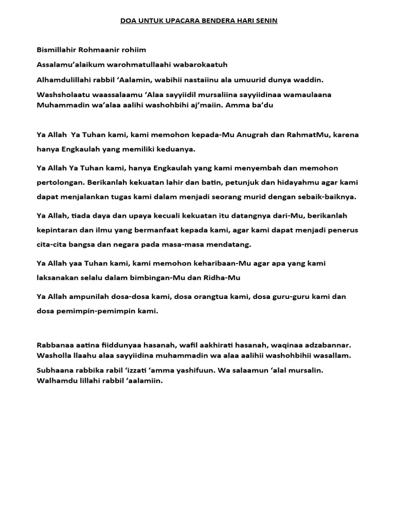 DOA UNTUK UPACARA BENDERA HARI SENIN | PDF