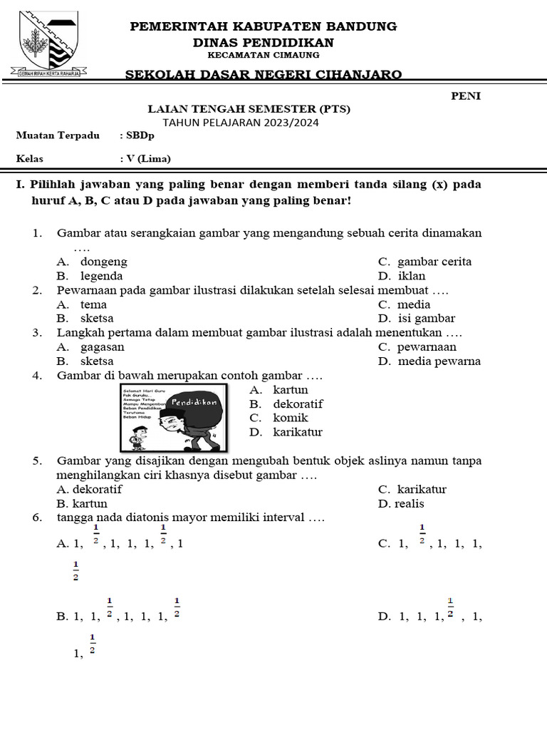 Soal PTS SBdP Kelas 5 2023/2024 | PDF | Seni
