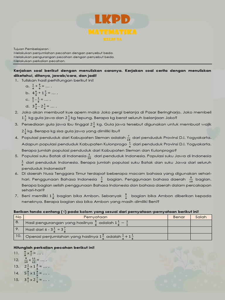 LKPD Matematika Kelas 5: Pecahan | PDF