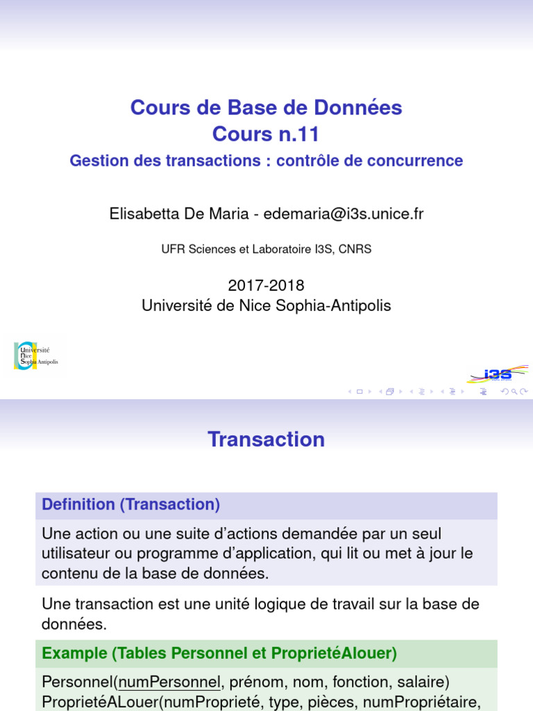 Cours de Base de Donn Ees Cours n.11: Gestion Des Transactions: Contr Ole de Concurrence | PDF
