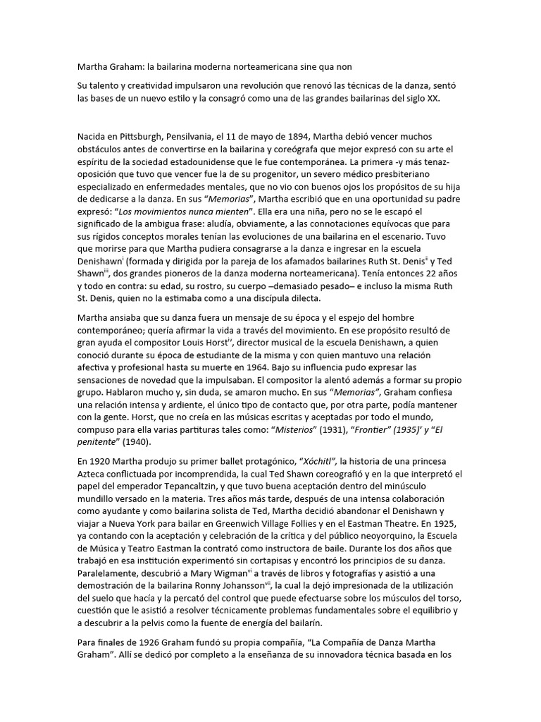 Martha Graham HH | Descargar gratis PDF | Las artes escénicas | Bailes