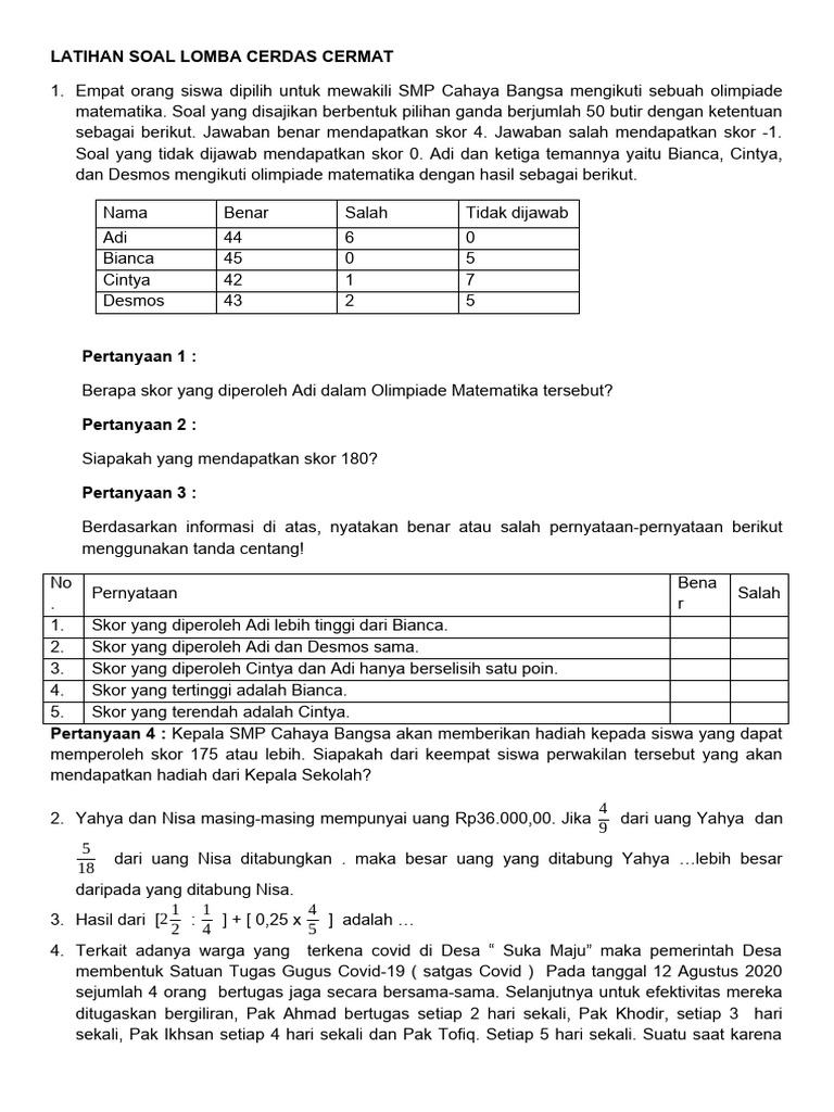 Latihan Soal Lomba Cerdas Cermat | PDF