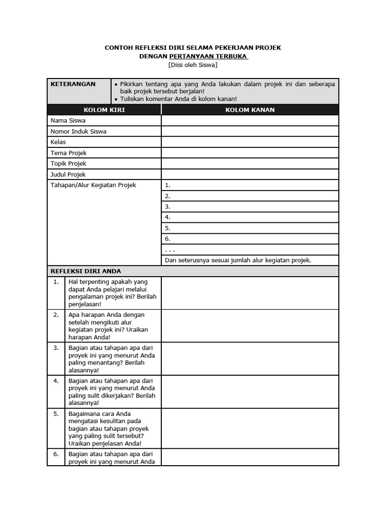 Contoh Refleksi Diri Siswa Projek | PDF