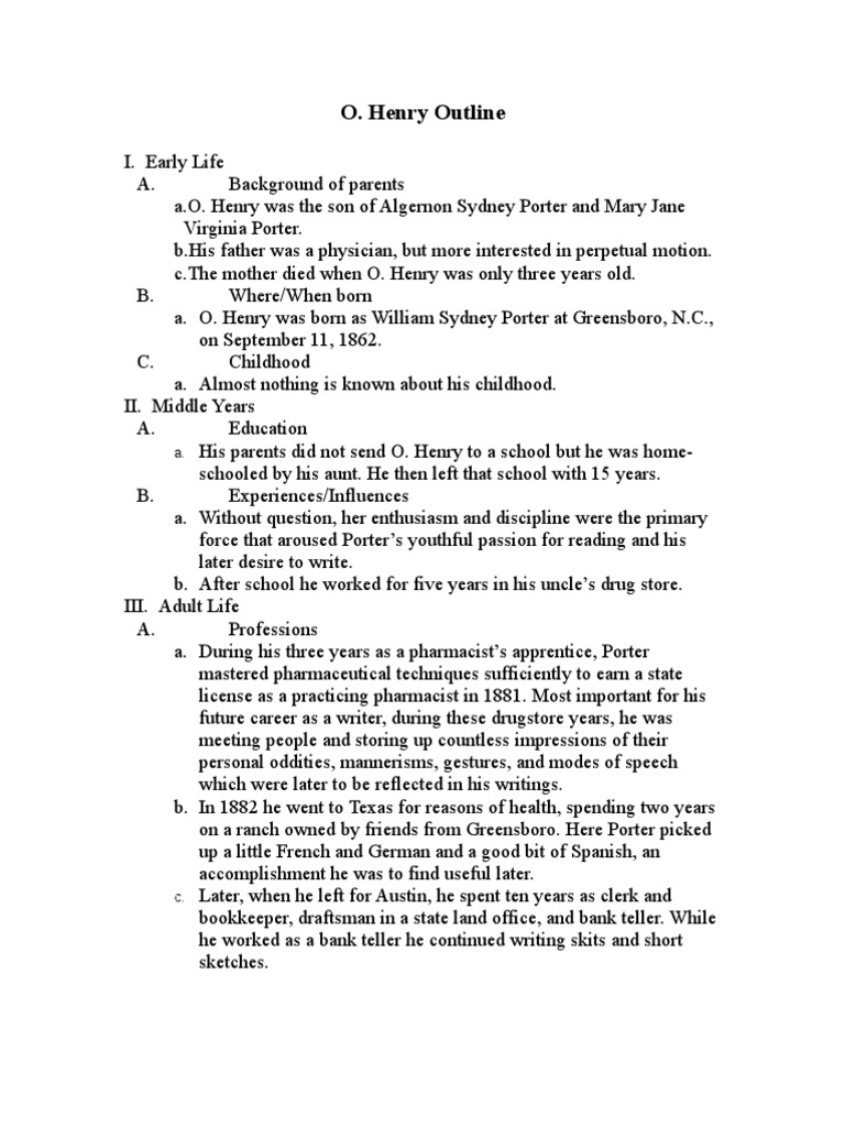 O. Henry Outline | PDF | O. Henry | Short Stories