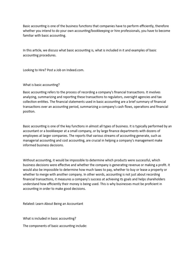 Basic Accounting Is One of The Business Functions That Companies Have To Perform Efficiently ...