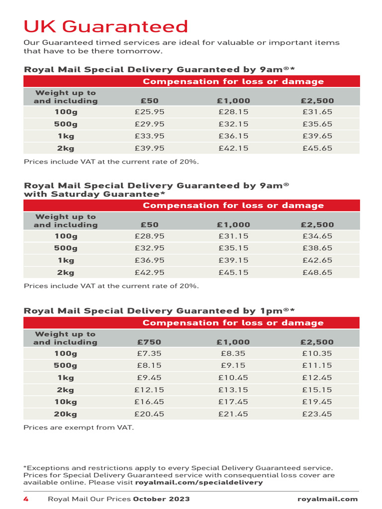 Royal Mail Our-Prices-October-2023 | PDF | Mail | Value Added Tax