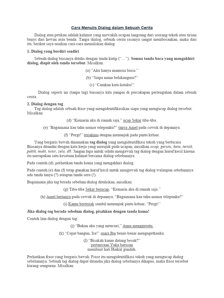Cara Menulis Dialog Dalam Sebuah | PDF | Seni & Disiplin Bahasa ...
