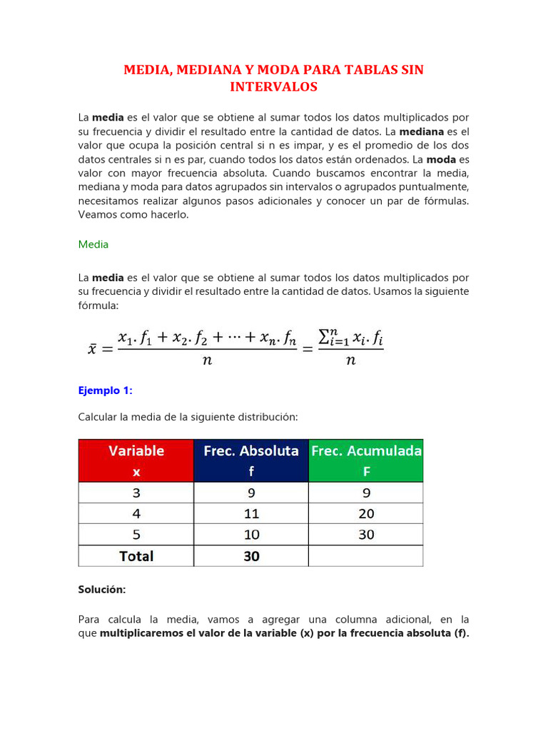 Media Mediana Moda | PDF | Modo (Estadísticas) | Mediana