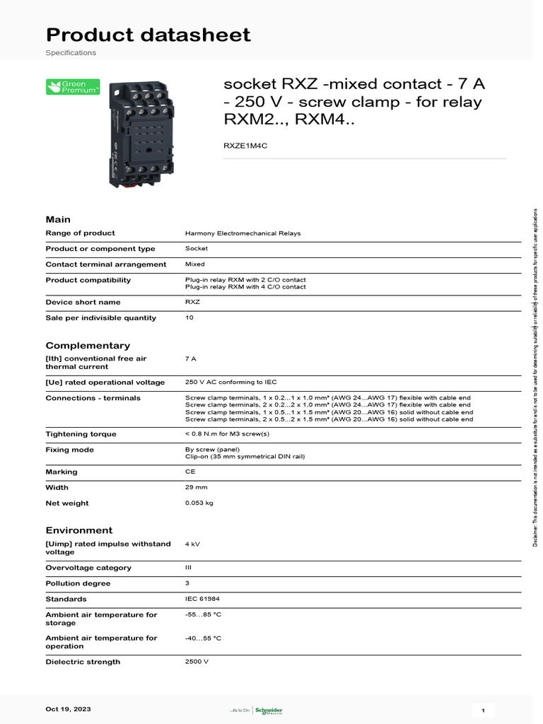 Harmony Electromechanical Relays - RXZE1M4C | PDF | Relay | Electrical Connector