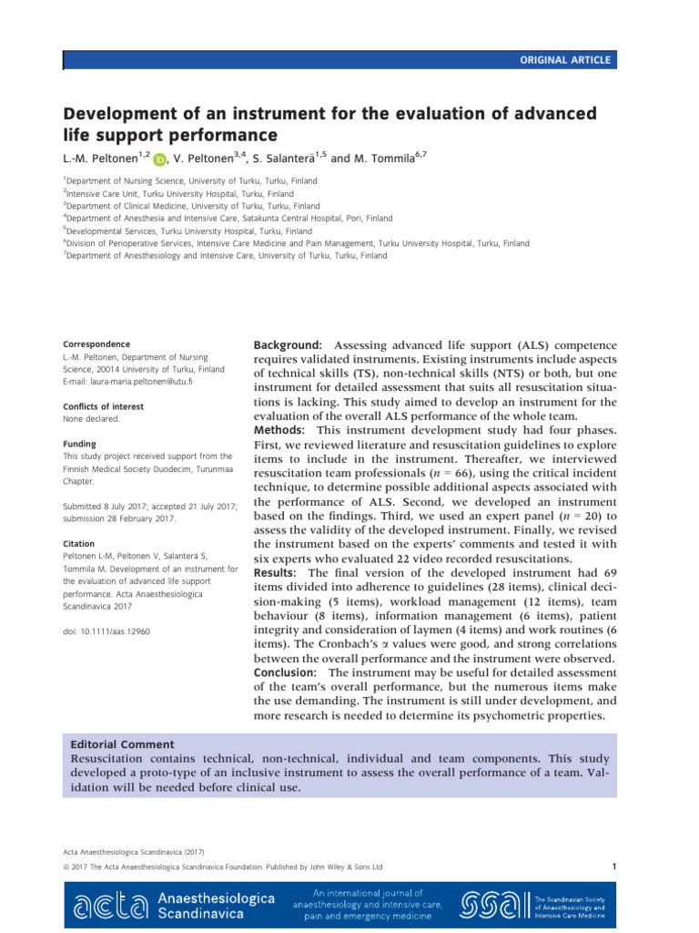 Development of An Instrument For The Evaluation of Advanced Life ...
