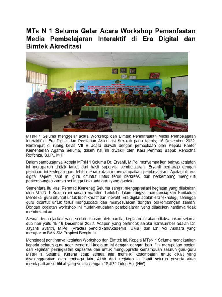 MTs N 1 Seluma Gelar Acara Workshop Pemanfaatan Media Pembelajaran Interaktif Di Era Digital Dan ...