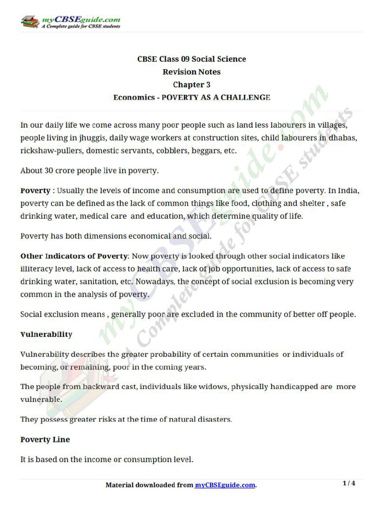 Notes Eco ch3 Poverty As A Challenge | PDF