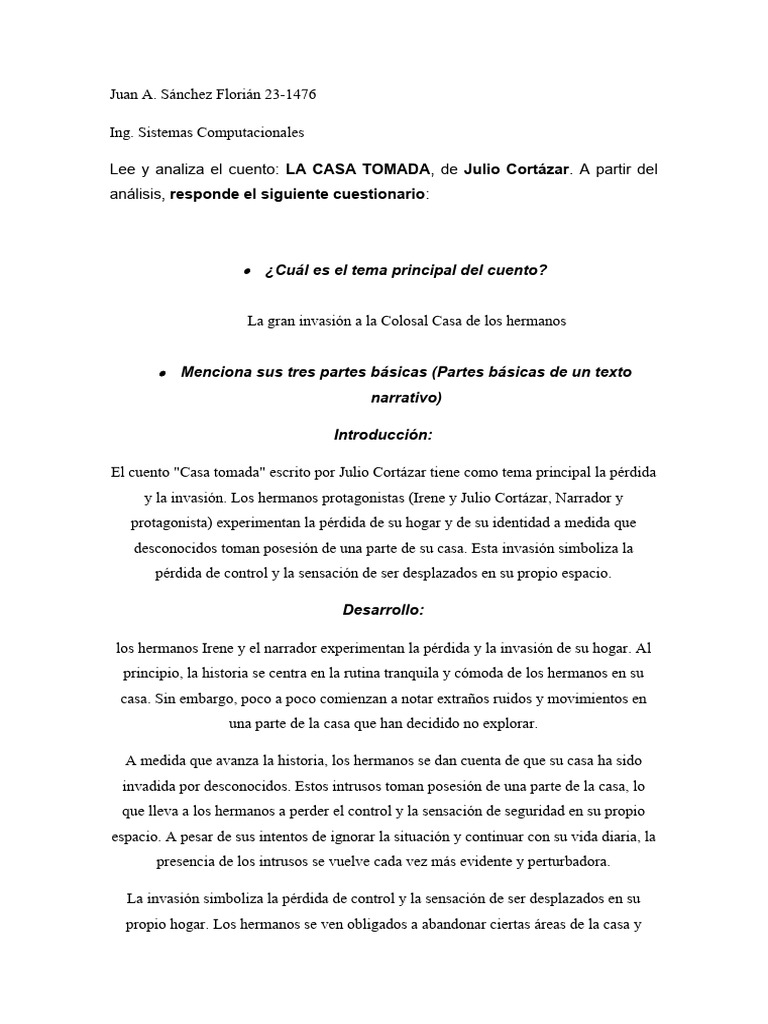 Practica La Casa Tomada | PDF | Narración | Cuentos