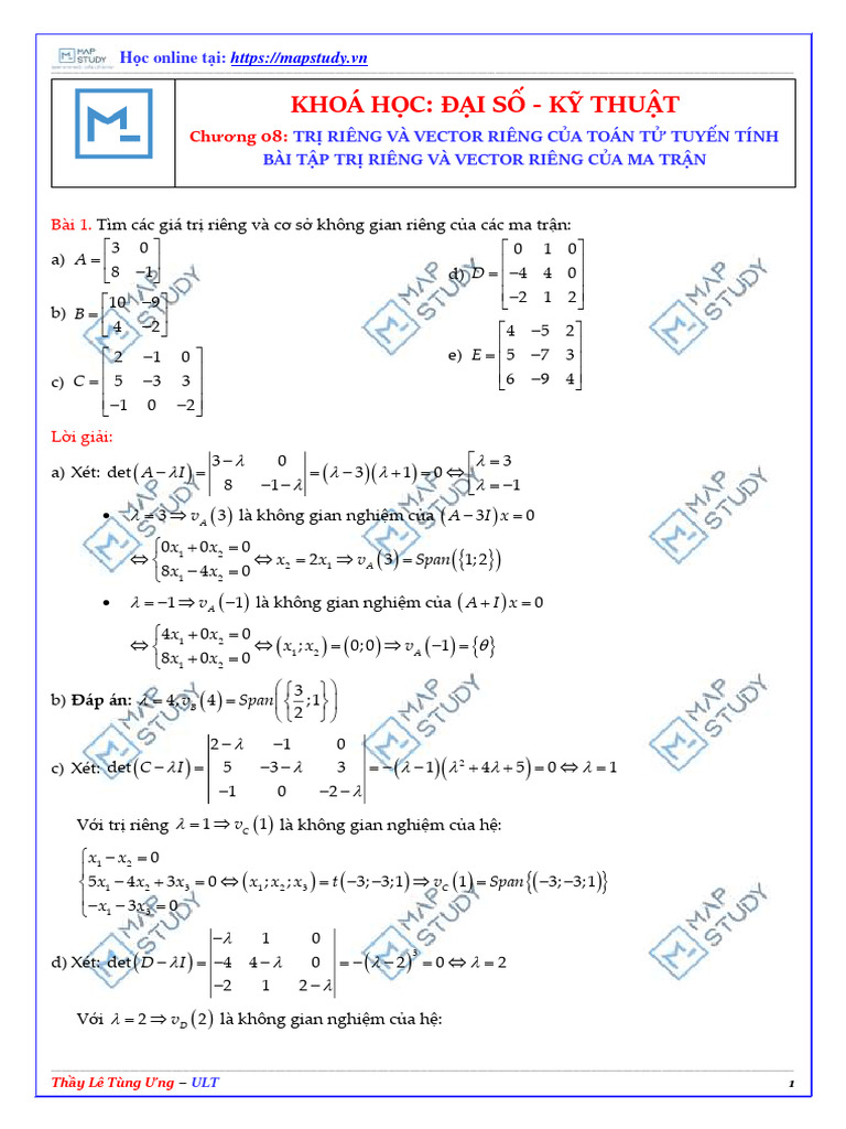 Bài 2 - Bài tập - Trị riêng và Vector riêng của ma trận | PDF