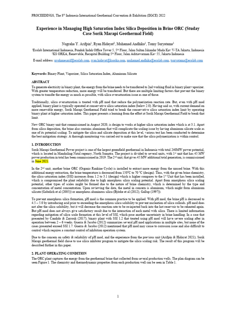 IIGCE 2022 - Experience in Managing High Saturation Index Silica ...