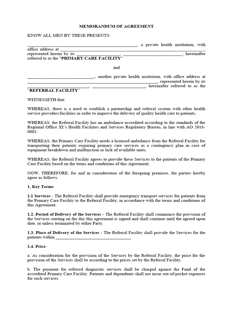 MOA Template - Ambulance Template | PDF | Tort | Legal Liability