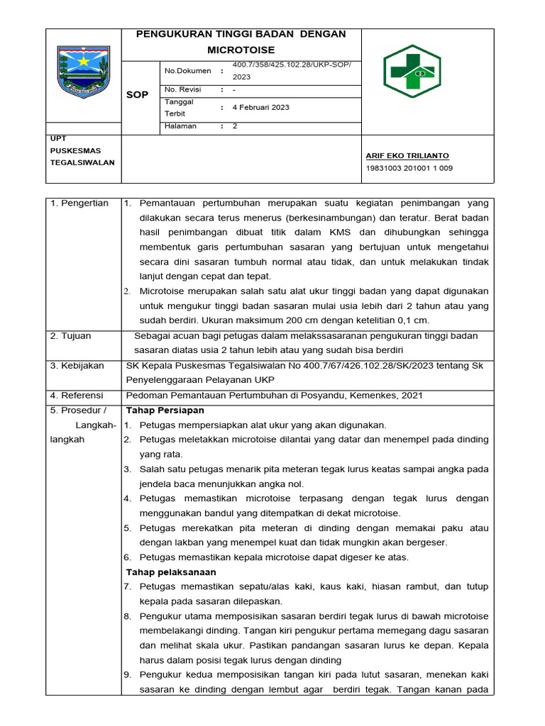 Sop Pengukuran Tinggi Badan Dengan Microtoise | PDF