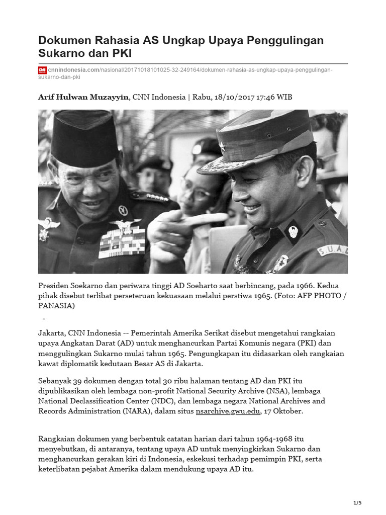 Dokumen Rahasia AS Ungkap Upaya Penggulingan Sukarno Dan PKI | PDF | Politik | Sejarah