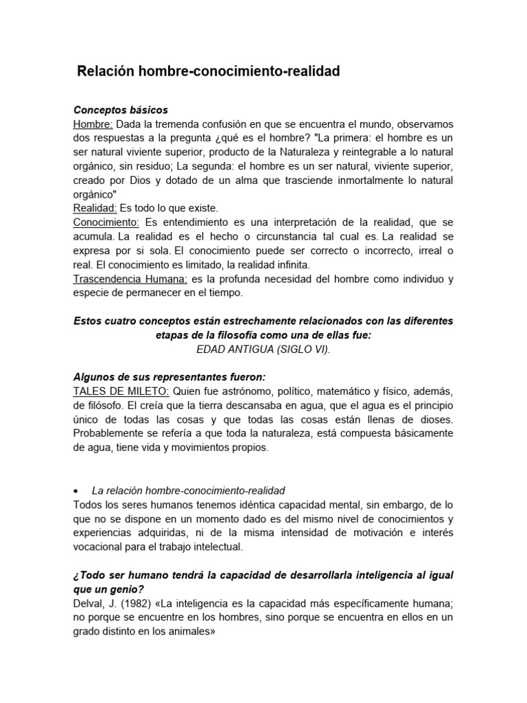 Relacion Hombre Conocimiento Realidad | PDF | Conocimiento | Realidad