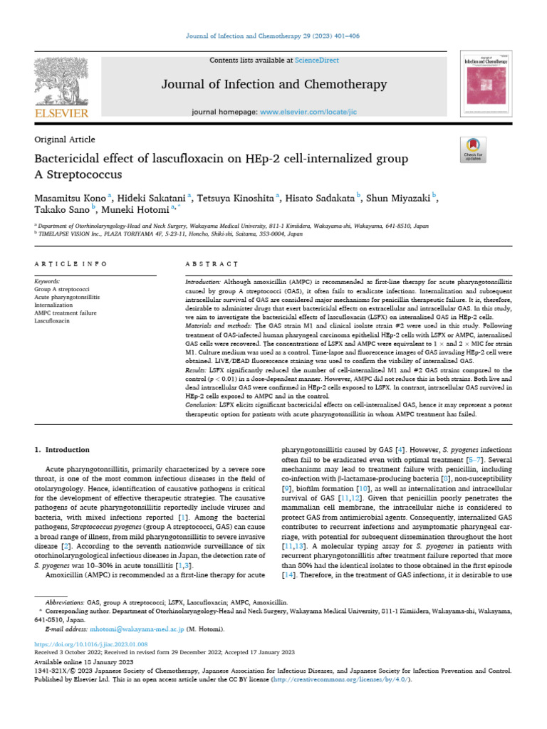Bactericidal Effect of Lascufloxacin On HEp 2 Cell | PDF | Laboratory Techniques | Clinical Medicine