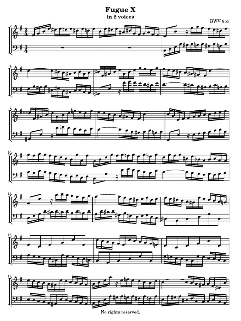 BWV 855 Fugue X for Two Voices | PDF | Musical Forms | Musical Compositions