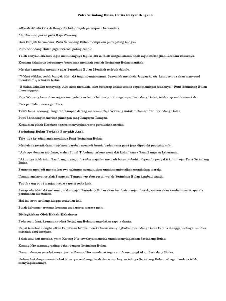 Putri Serindang Bulan | PDF | Fiksi Misteri, Thriller, & Kejahatan | Klasik