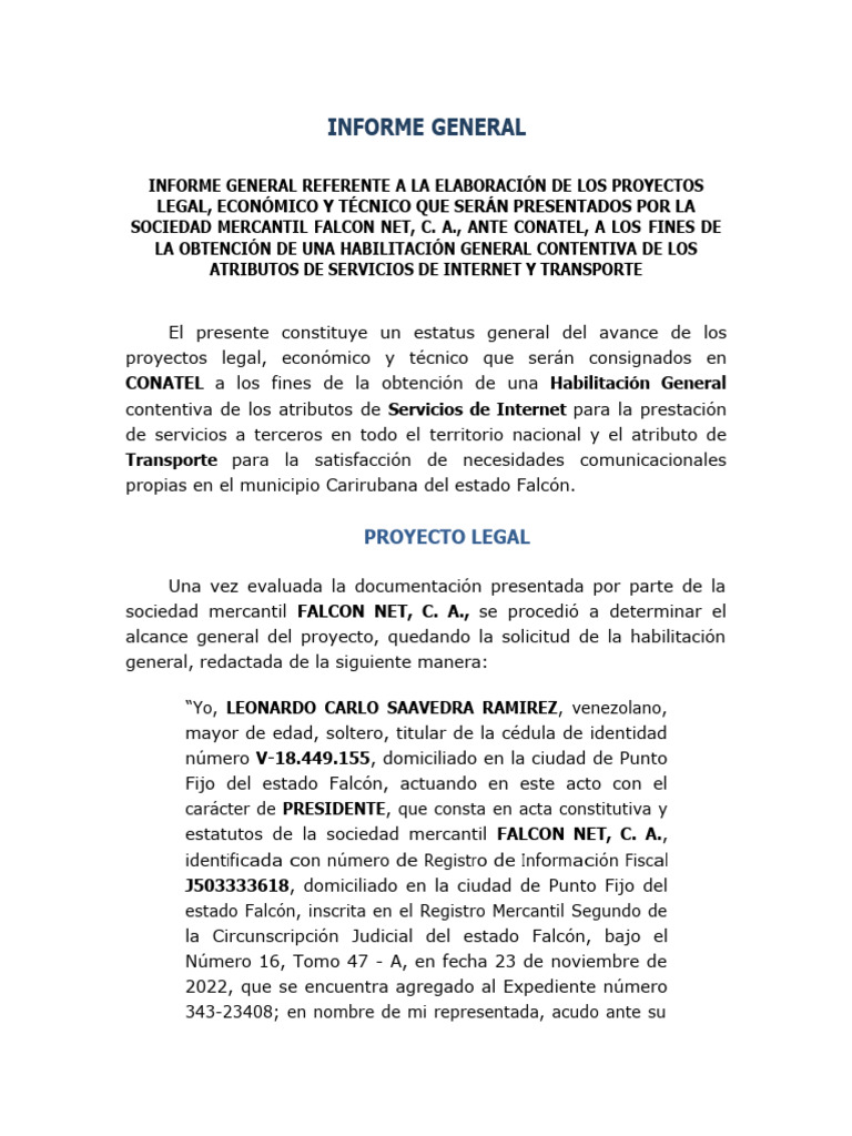 Informe General Falcon Net, CA | PDF | Internet | Telecomunicaciones