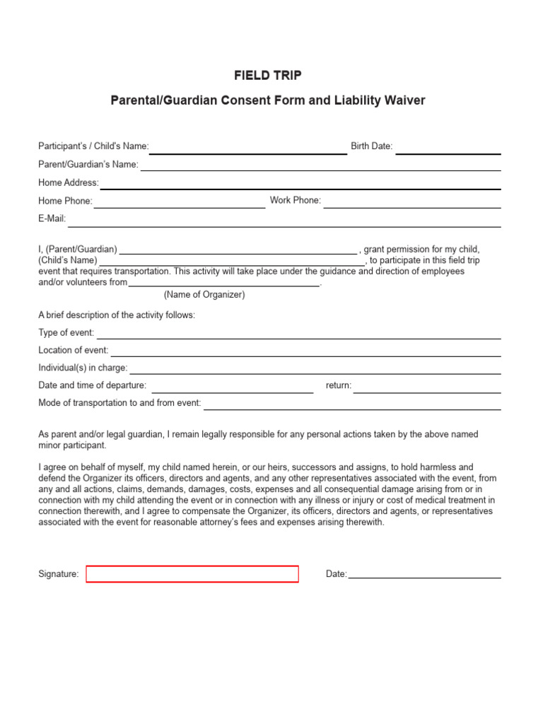 Parent Field Trip Consent Form | PDF
