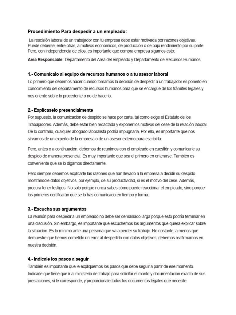 Procedimiento para Despedir A Un Empleado | Descargar gratis PDF ...
