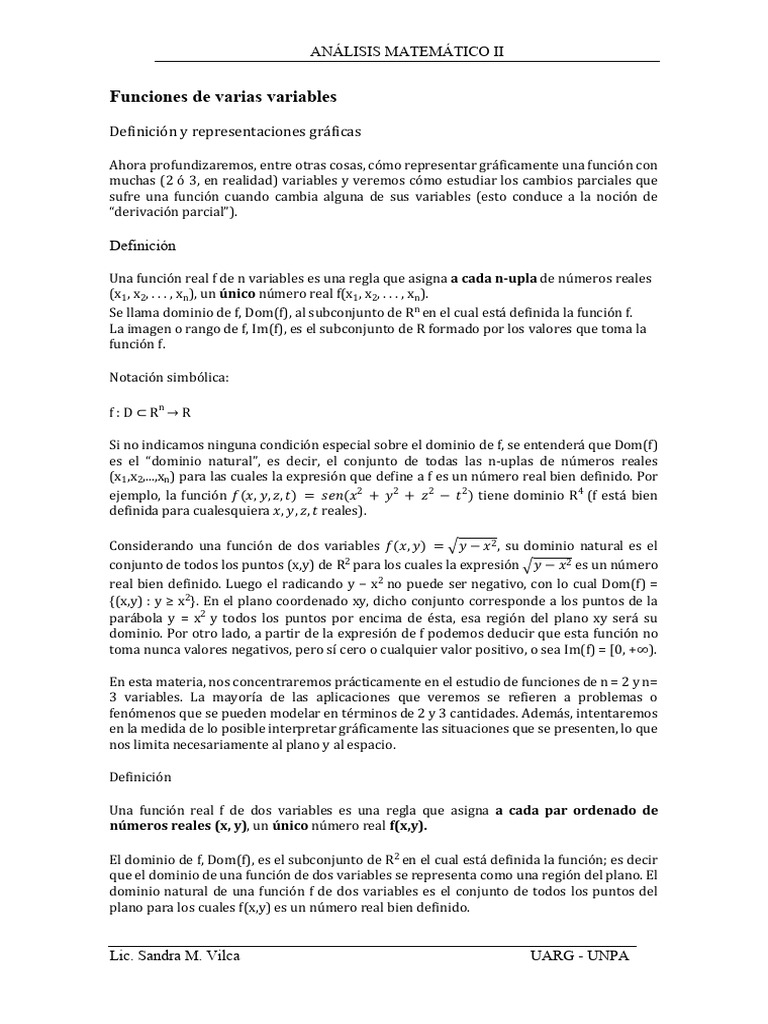 9 Funciones de Varias Variables | PDF | Función (Matemáticas) | Variable (Matemáticas)