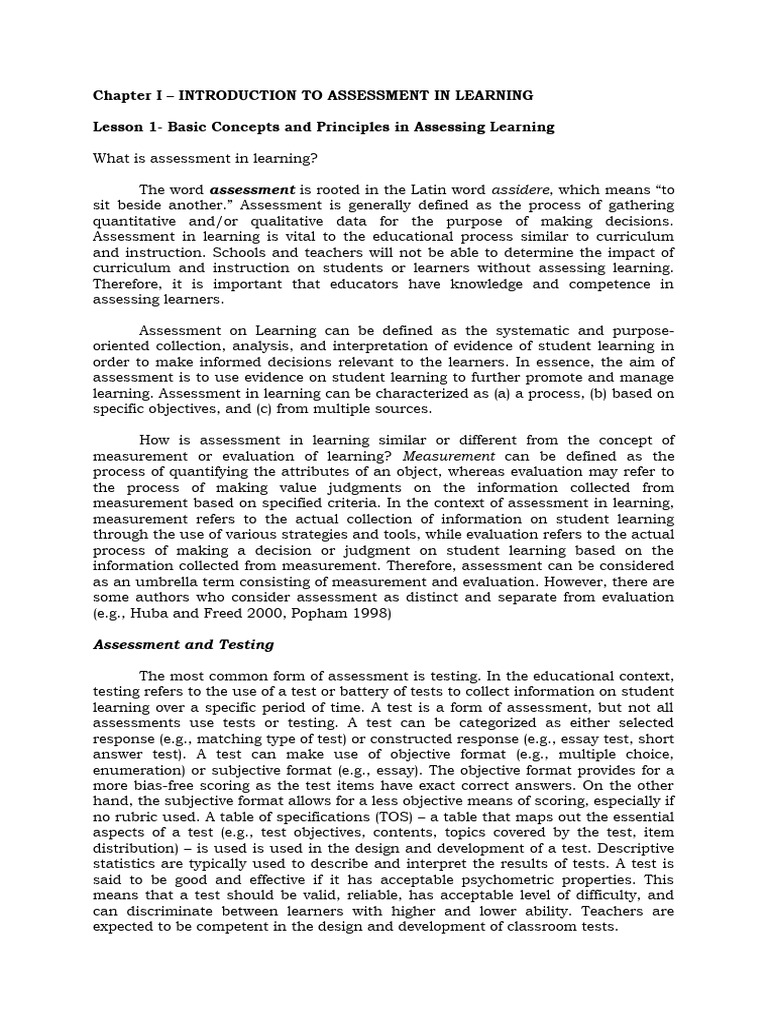 Lesson 1 INTRODUCTION TO ASSESSMENT IN LEARNING PEC 8 | PDF ...