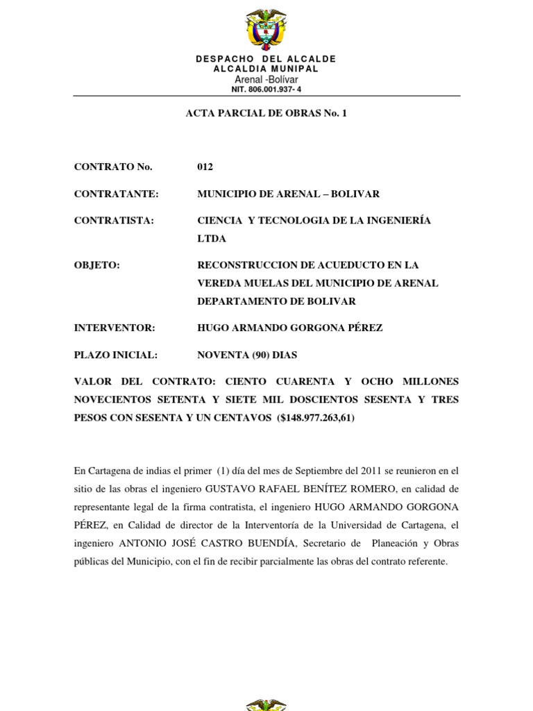 Acta Parcial de Obras No 1 | PDF | Agitación