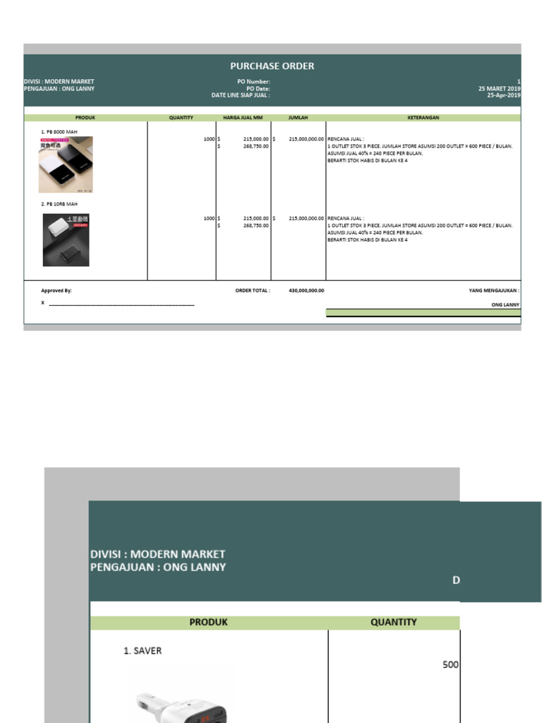 Formulir Purchase Order Modern Market | PDF