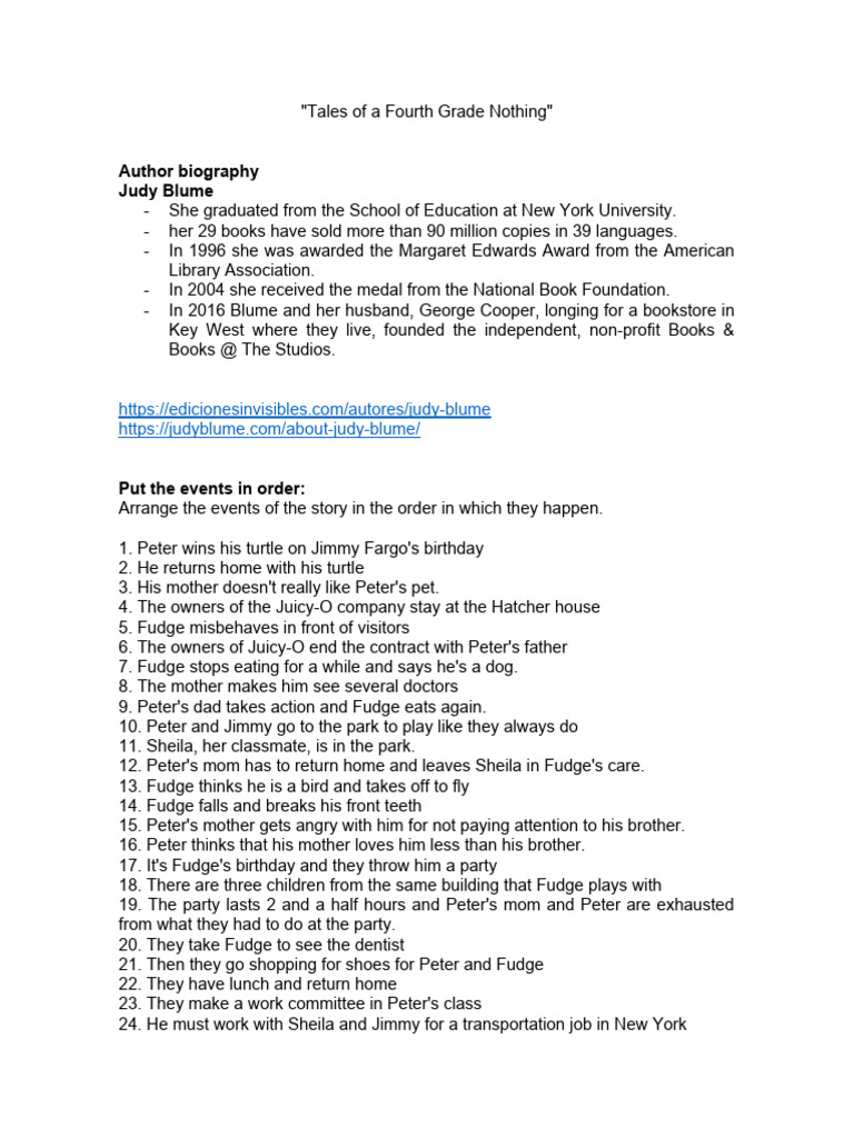 Tales of A Fourth Grade Nothing | PDF