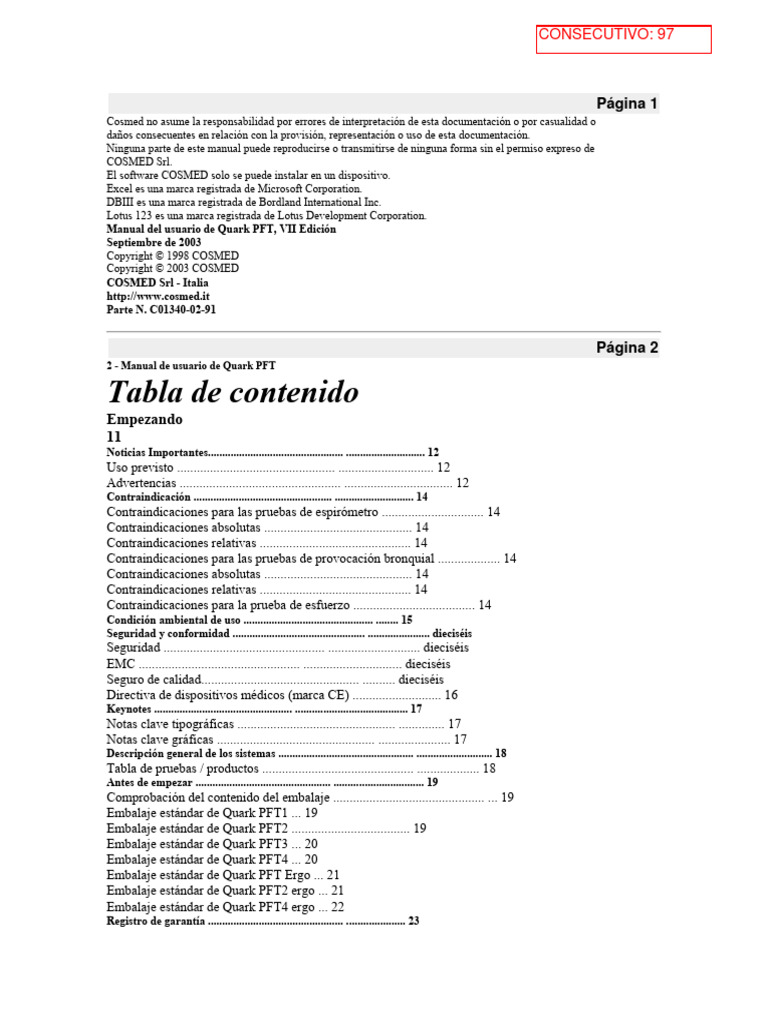 Cosmed Quark PFT - ESPAÑOL | PDF