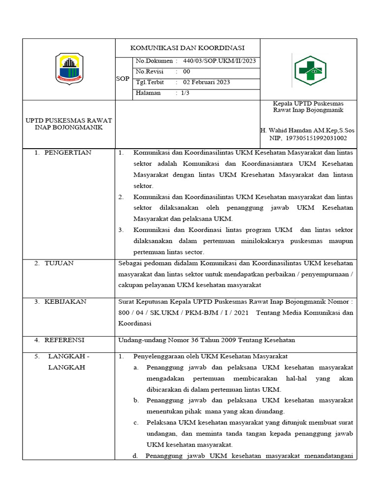 SOP Komunikasi Dan Koordinasi DARI BAB 2 | PDF