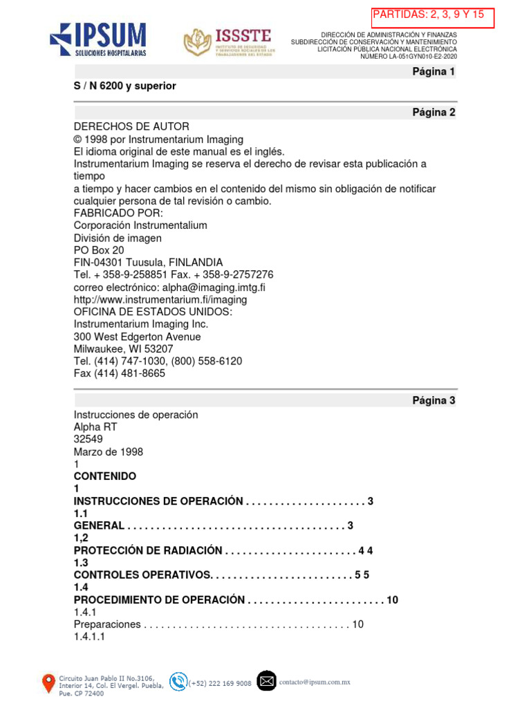 Instrucciones Operativas Alpha RT | PDF | Rayo X | Mamografía