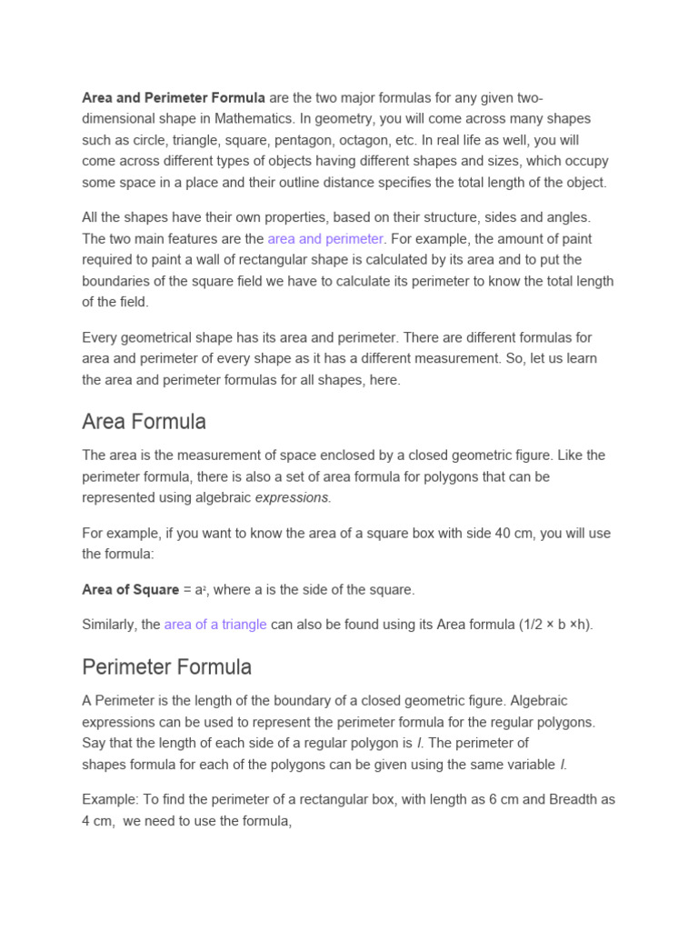Formula | PDF | Area | Shape