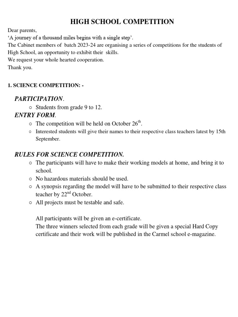 CSK W RULES FOR COMPETITIONS - High School | PDF