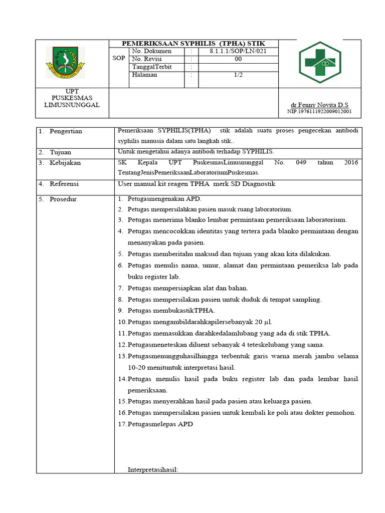 Interpretasi Hasil TPHA Syphilis | PDF