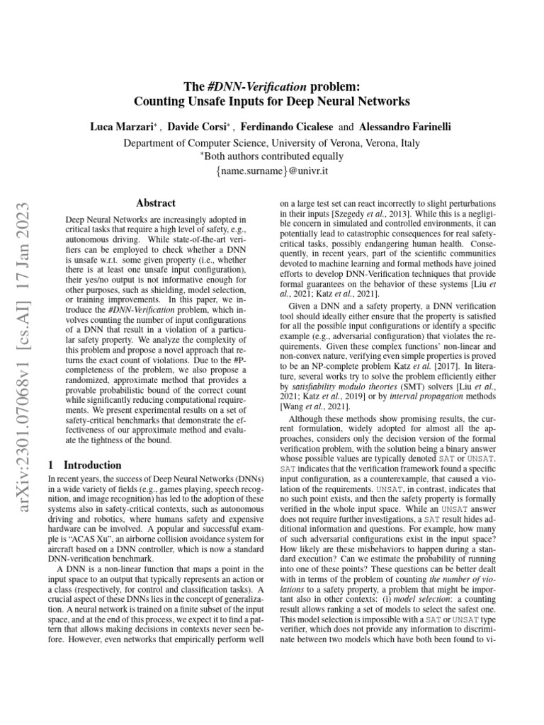 The Dnn Verification Problem Counting Unsafe Inputs For Deep Neural