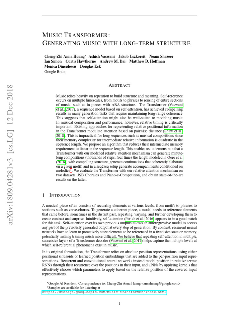 Music Transformer - Generating Music With Long-Term Structure | Download Free PDF | Cognitive ...