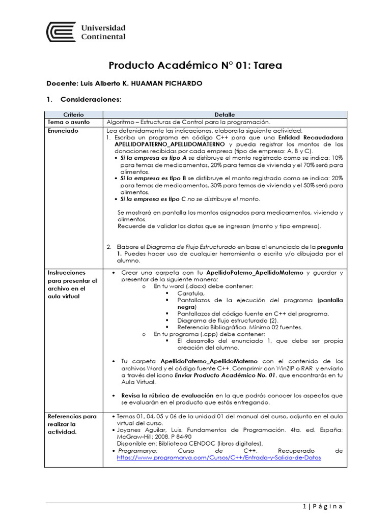 PA 01 Fundamentos Programacion LAKI | PDF | Caso de carta | Estilo apa