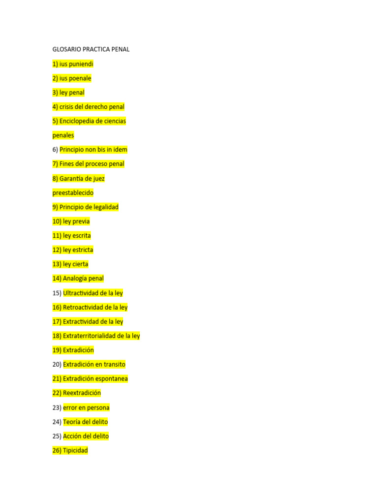 Glosario Practica Penal | PDF | Intención (Derecho Penal) | Derecho penal