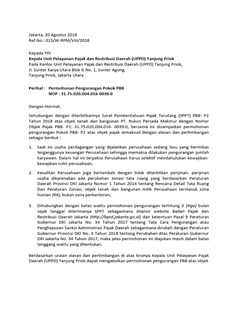 Permohonan Pengurangan PBB - P2 RPM | PDF | Pengelolaan Keuangan & Uang