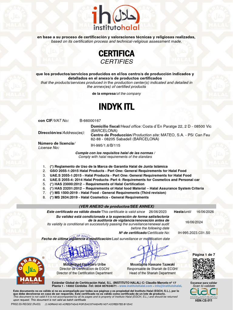 Certificación Halal de INDYK ITL | PDF